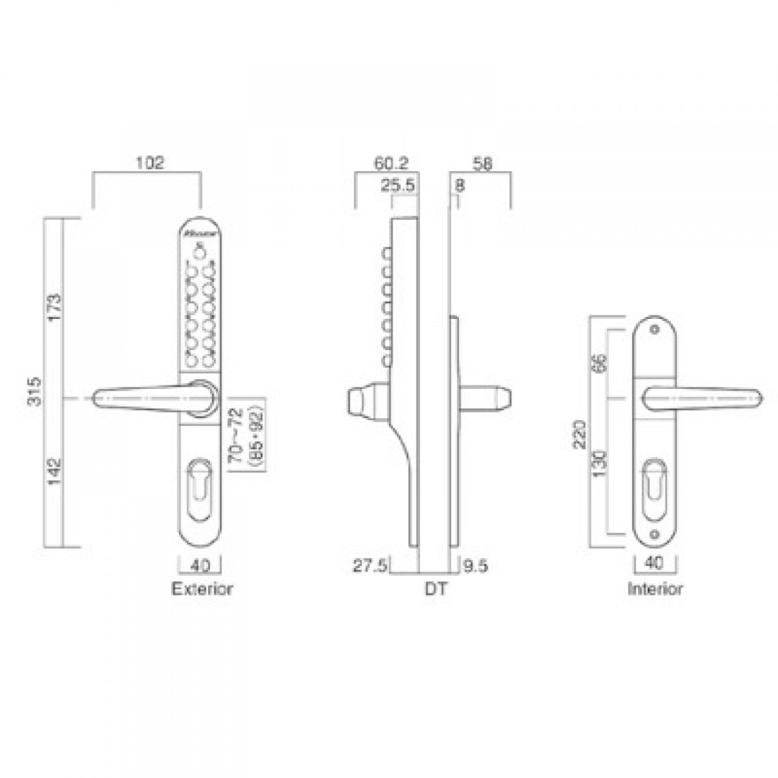 Keylex 700 Narrow Style Push Button Lock