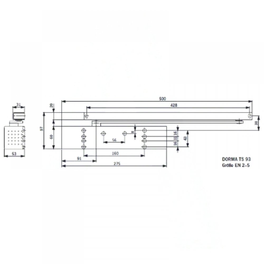 Dorma TS93 Size 2-5 Side Channel Overhead Door Closer