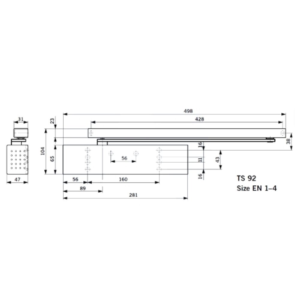 Dorma TS92 Size 1-4 Side Channel Overhead Door Closer