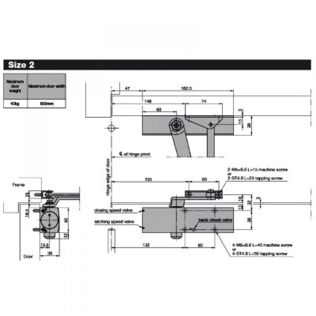 Ryobi D1200 Size 2 - 4 Door Closer With Backcheck