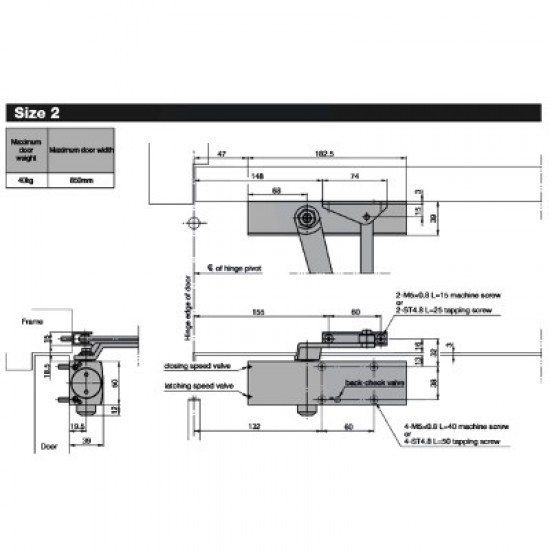 Ryobi D1200 Size 2 - 4 Door Closer With Backcheck
