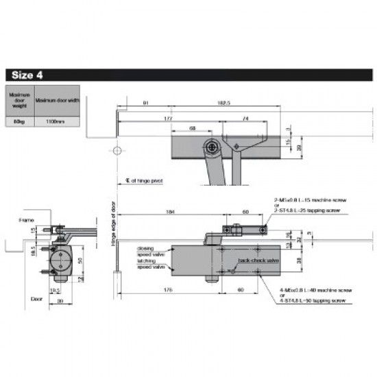 Ryobi D1200 Size 2 - 4 Door Closer With Backcheck