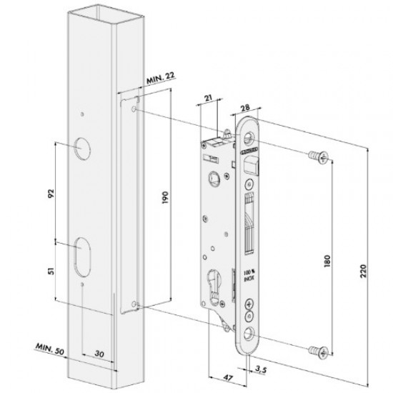 Locinox Gatelock Fiftylock Insert Set with Keep For 50mm Box Section Black