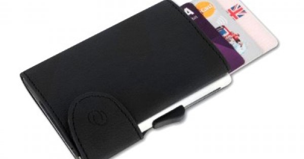 Secure Black Leather RFID Flip Up Wallet