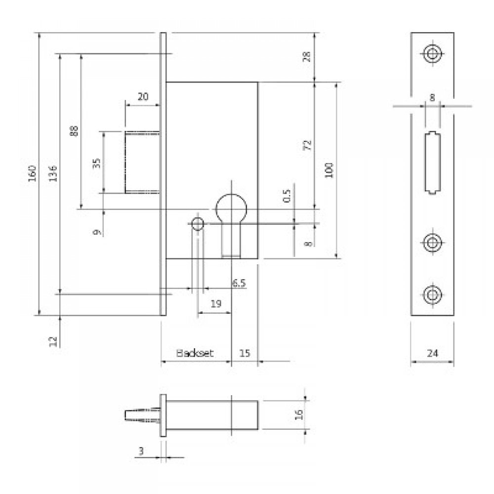 GU BKS 1308 35 92 Narrow Style Mortice Deadlock