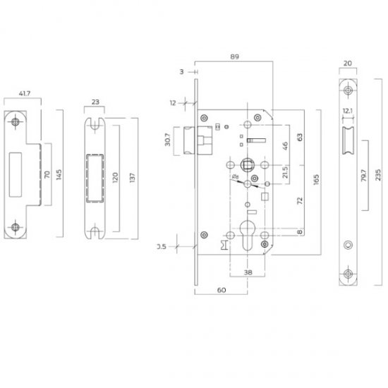 Briton 5740 DIN Latch Case 60mm Backset