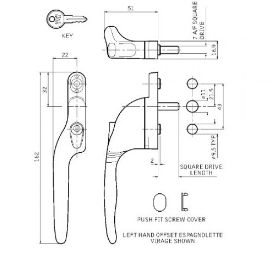 Securistyle Virage Offset Espagnolette Window Handle