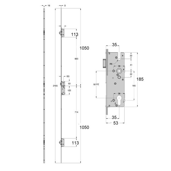 Winkhaus AV2-F 1660 M2 Lever Operated Latch Only 16mm Square Faceplate ...