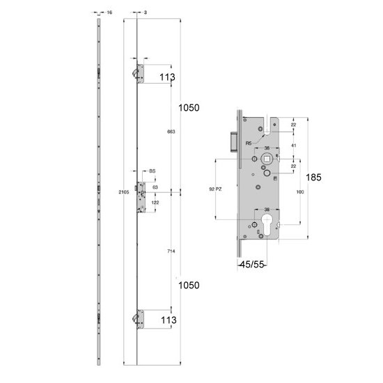 Winkhaus AV2-F 2070 M2 Lever Operated Latch Only 20mm Radius Faceplate ...