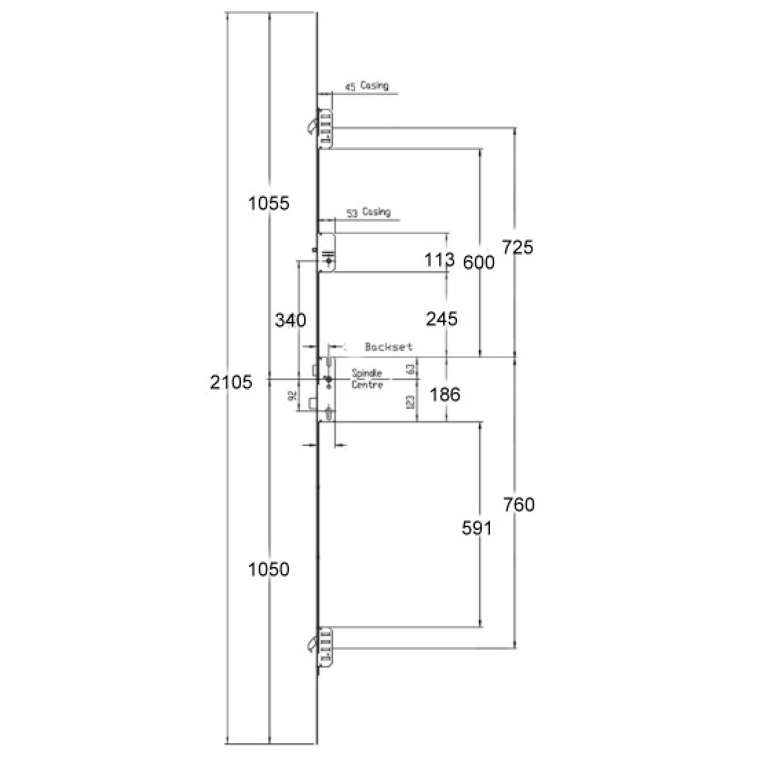 Winkhaus AV2 Auto Locking Latch Deadbolt 2 Hook 16mm Faceplate