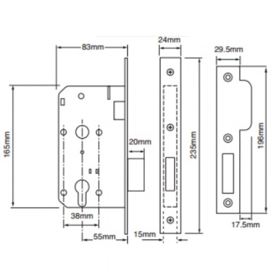 Union 2C22 Euro Profile Mortice Deadlock