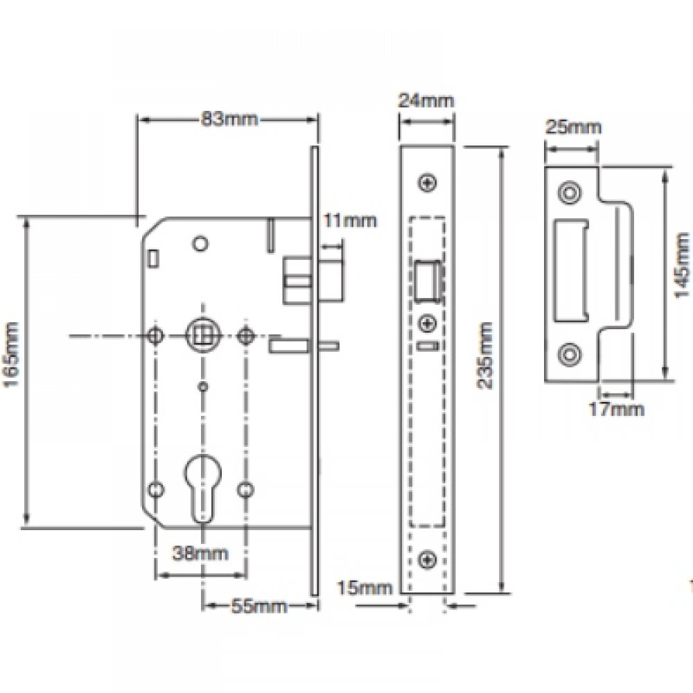 Union L2C25 Euro Profile Deadlocking Mortice Night Latch