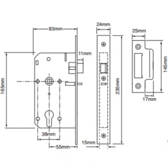 Union L2C25 Euro Profile Deadlocking Mortice Night Latch
