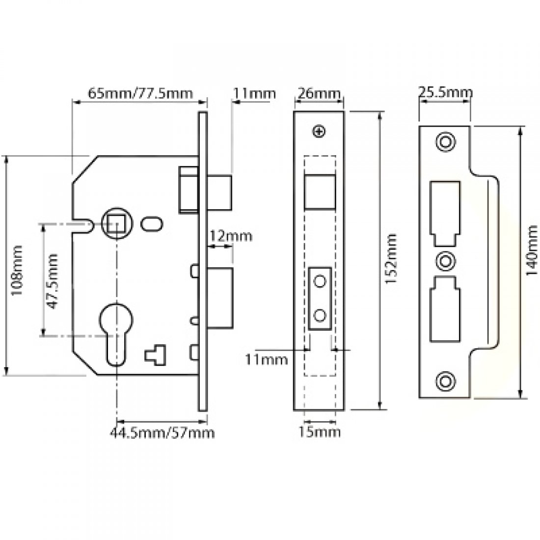 Union L2249 Euro Profile Mortice Sash Lock