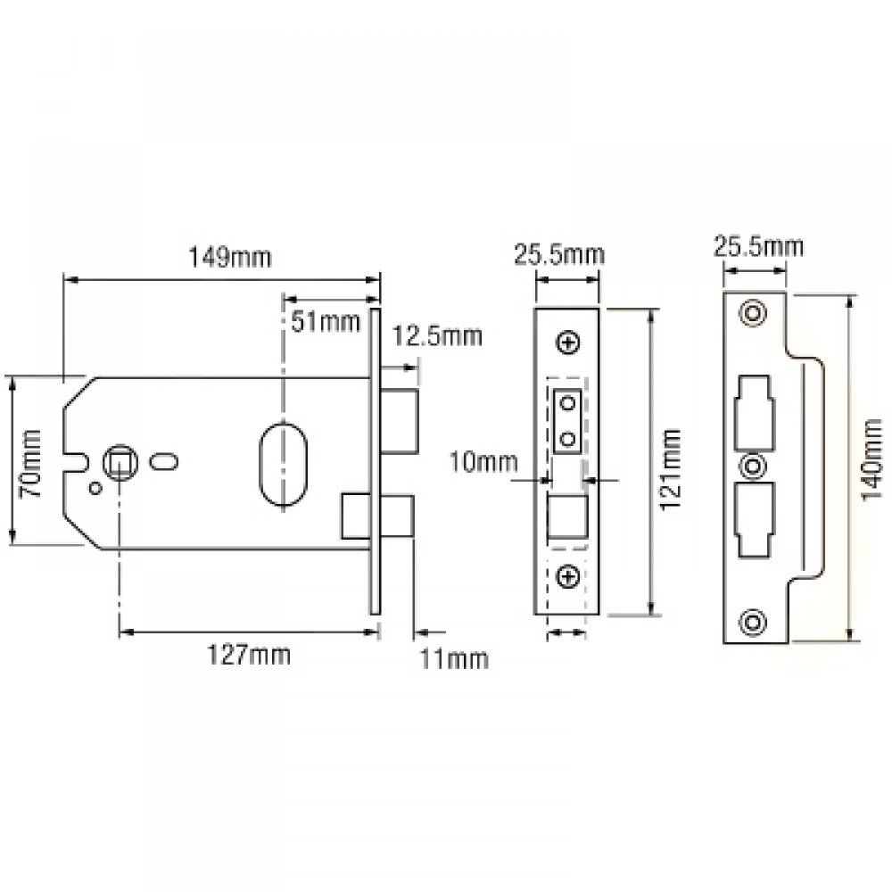 Union L2041 Oval Profile Horizontal Mortice lock