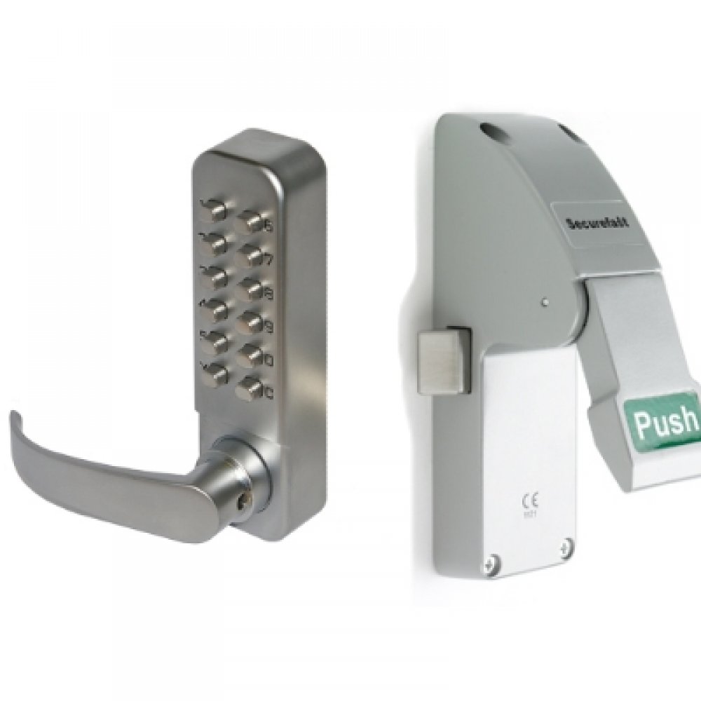 Emergency Push Pad Latch with Small External Digital Lever Keypad