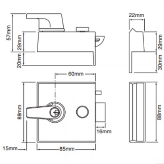 Union 1098 Auto Deadlocking 60mm Rim Latch