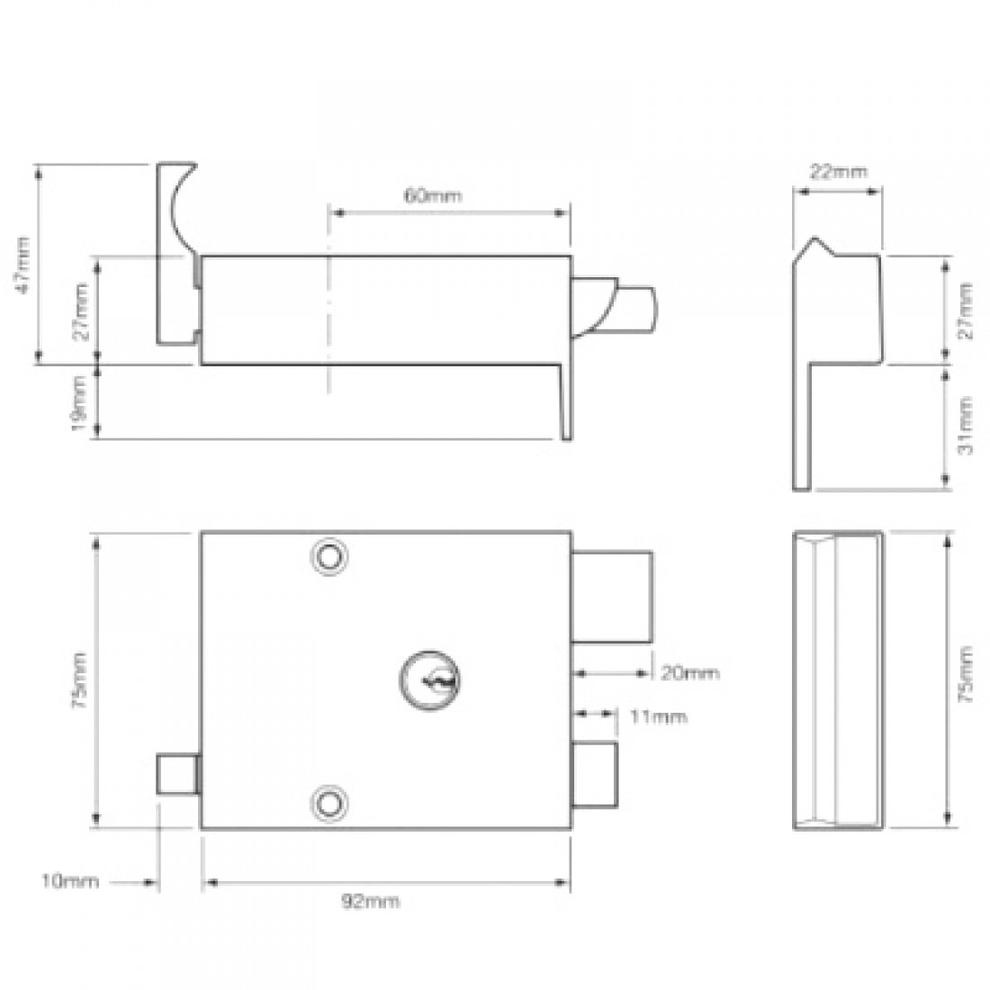 Union 1332 60mm Drawback Lock