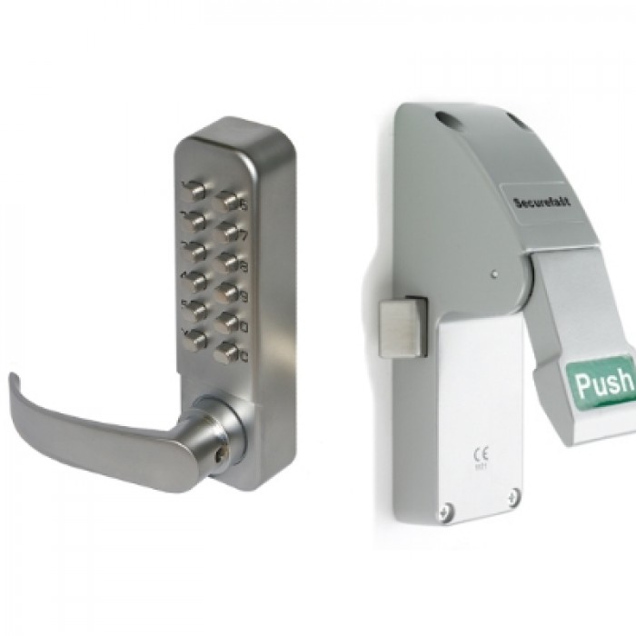 Emergency Push Pad Latch With Small External Digital Lever Keypad